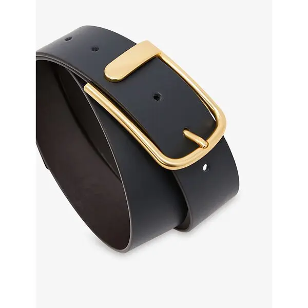 REISS Lyla Half-keeper Leather Belt - Navy