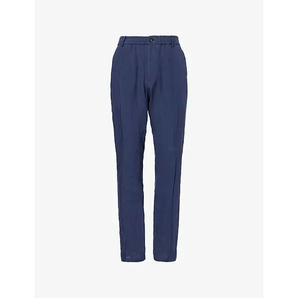 Emporio Armani Straight-leg Mid-rise Linen Trousers - Outer Space