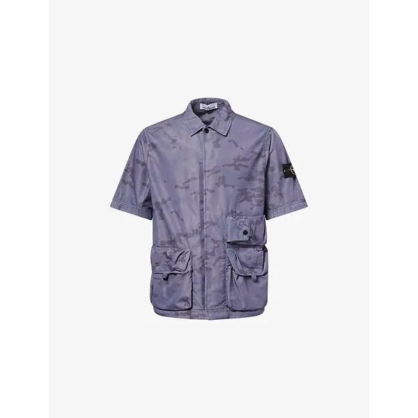 Stone Island Camo Compass-badge Ripstop Cotton-blend Shirt