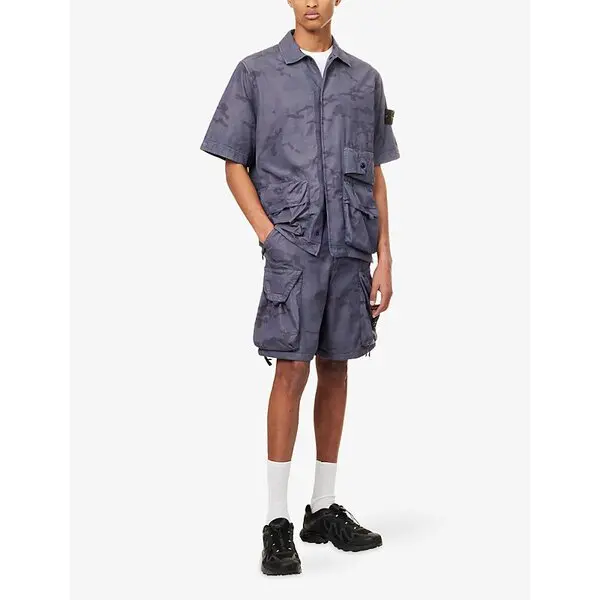 Stone Island Camo Compass-badge Ripstop Cotton-blend Shirt