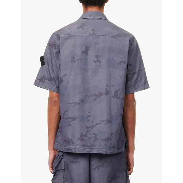 Stone Island Camo Compass-badge Ripstop Cotton-blend Shirt