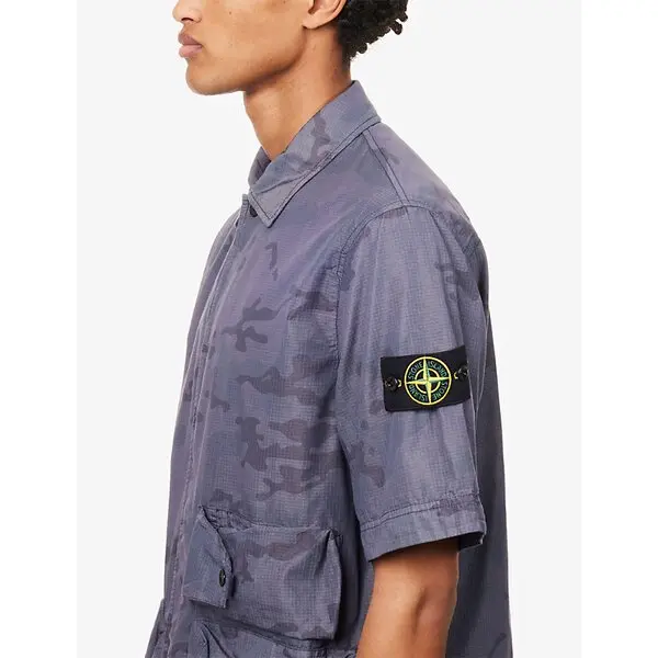 Stone Island Camo Compass-badge Ripstop Cotton-blend Shirt