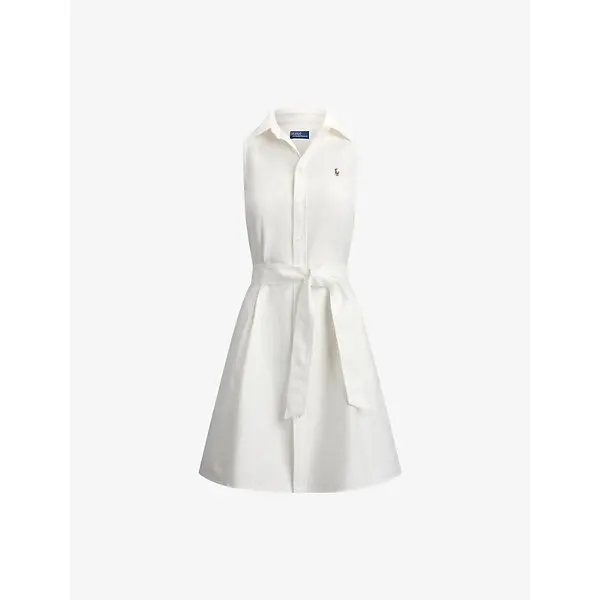 Polo Ralph Lauren Sleeveless Cotton Shirt Dress With Logo Embroidery - Bsr White