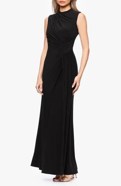 Betsy & Adam Ruched Knit Gown - Black