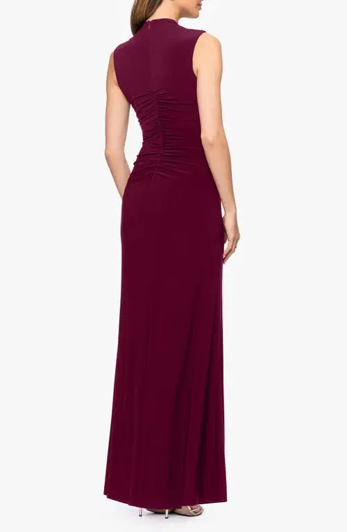 Betsy & Adam Ruched Knit Gown - Wine