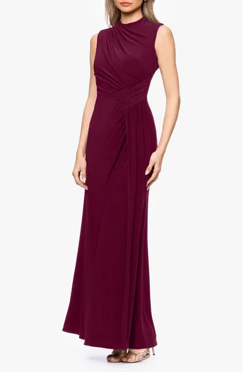 Betsy & Adam Ruched Knit Gown - Wine