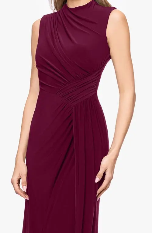 Betsy & Adam Ruched Knit Gown - Wine