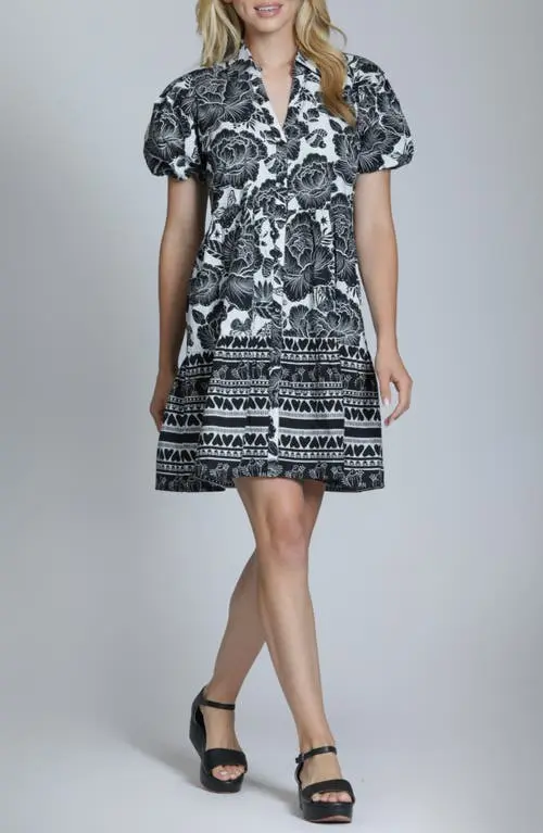 APNY Flounce Floral Print Dress - Black/white