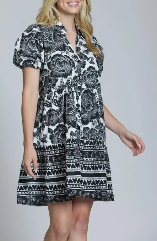 APNY Flounce Floral Print Dress - Black/white
