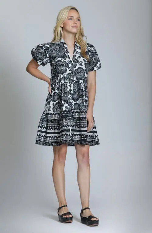 APNY Flounce Floral Print Dress - Black/white