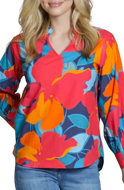 APNY Floral Print Split Neck Top