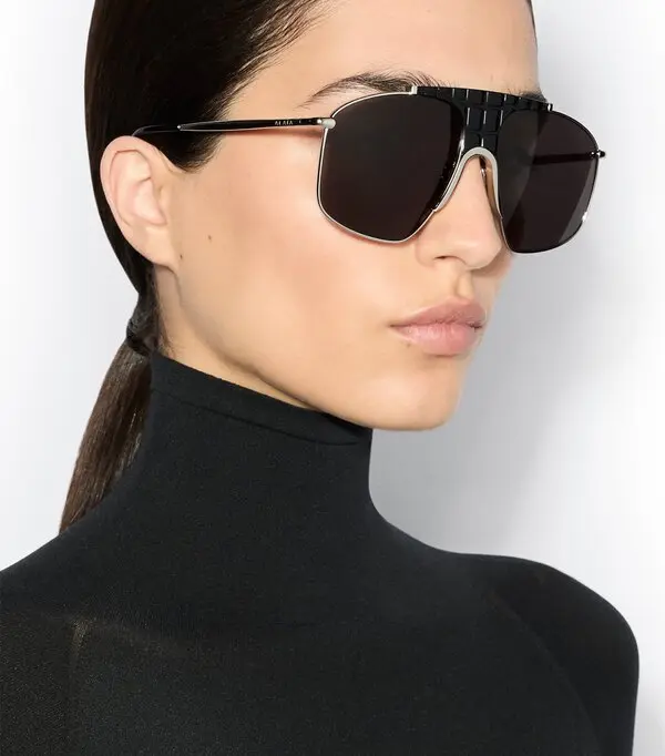 Alaïa Metal Aviator Mask Sunglasses - Gold