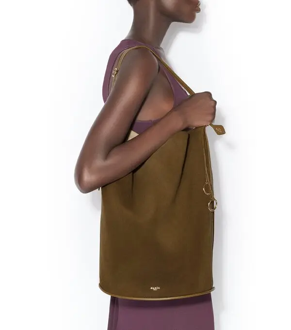 Alaïa Large Suede And Leather Hip Bucket Bag