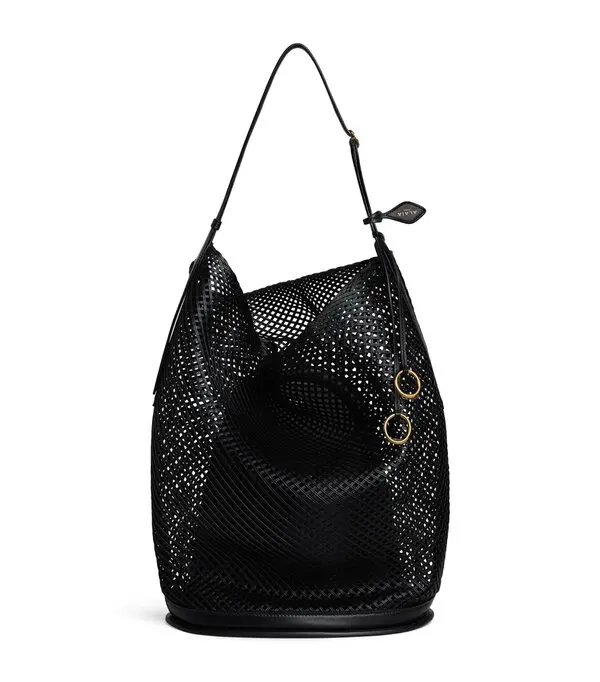 Alaïa Large Leather Net Hip Bucket Bag - Black