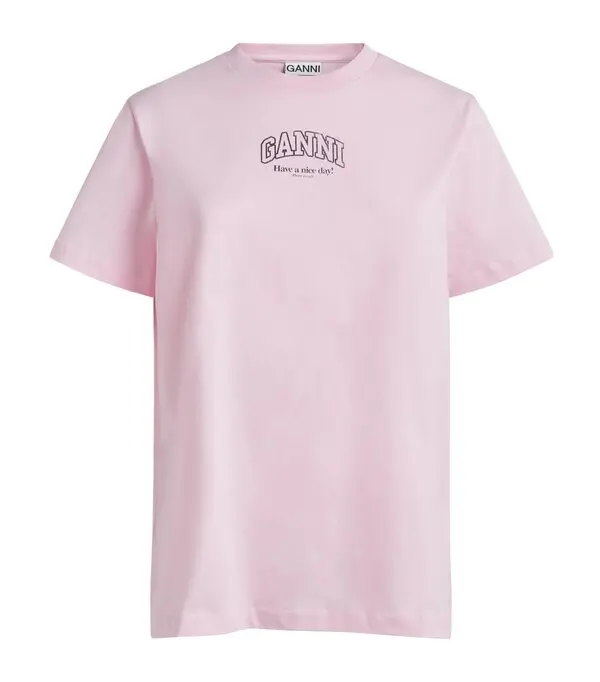 GANNI Organic Cotton Logo T-shirt - Pink