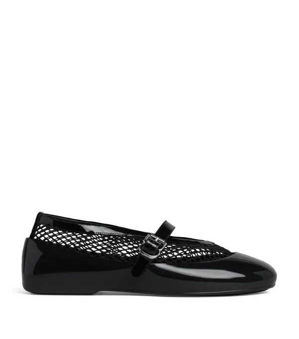Alaïa Patent Leather Fishnet Ballet Pumps - Black