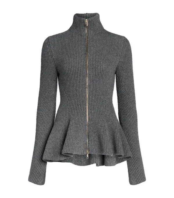 Alaïa Wool-cashmere Peplum Cardigan - Grey