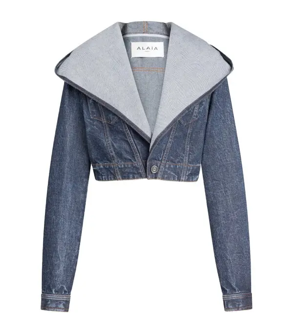 Alaïa Cropped Denim Jacket - Blue