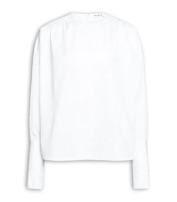 Alaïa Cotton Poplin Ruched Blouse - White