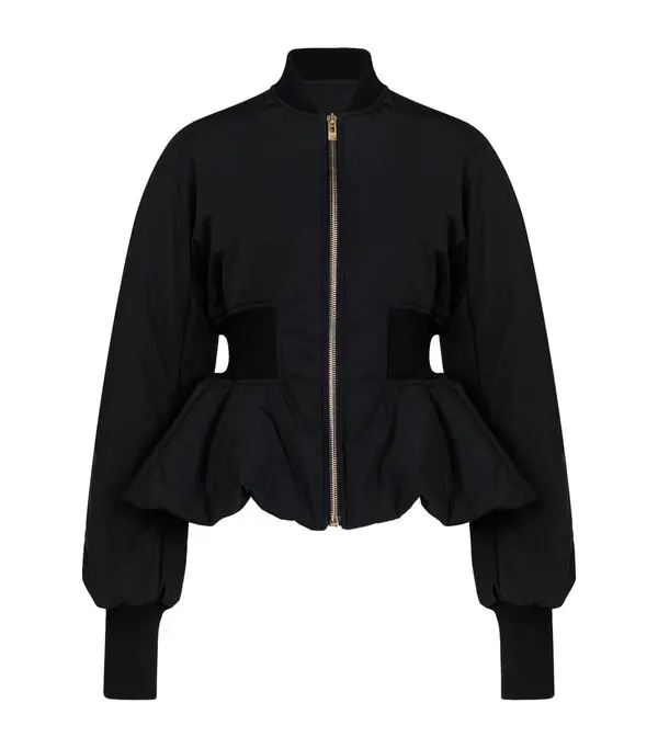 Alaïa Peplum Bomber Jacket - Black