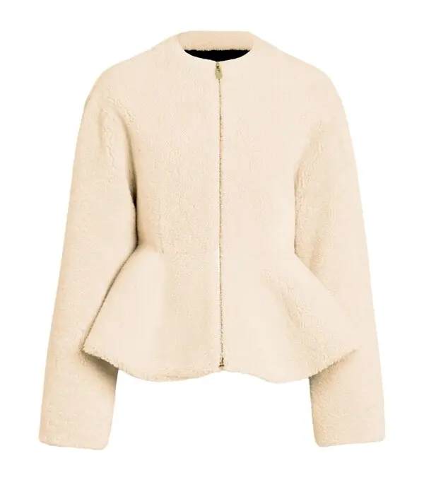 Alaïa Shearling Peplum Jacket - Beige