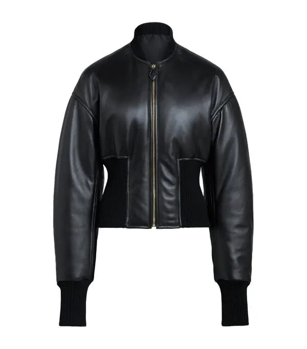 Alaïa Leather Bomber Jacket - Black