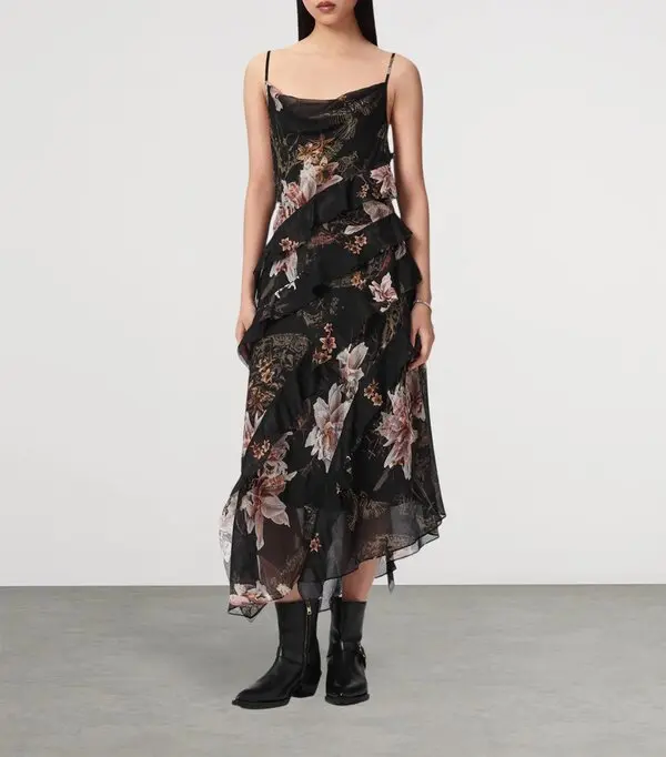 ALLSAINTS Floral Ruth Midi Dress - Black