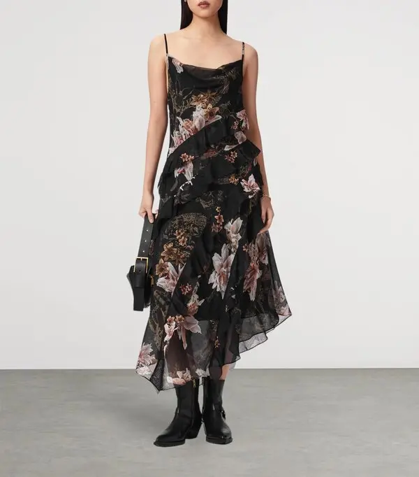 ALLSAINTS Floral Ruth Midi Dress - Black