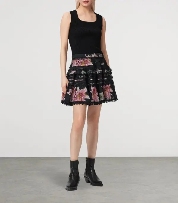 ALLSAINTS Floral Zora Mini Skirt - Black