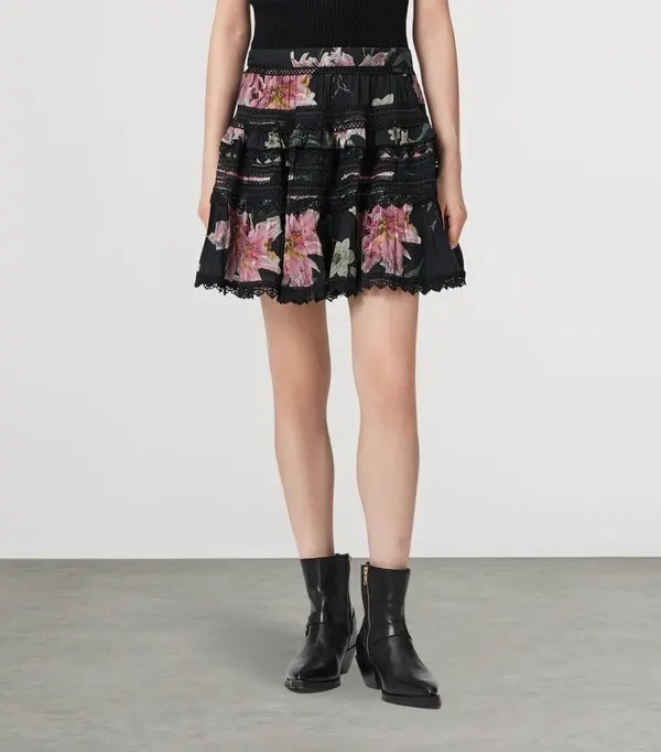 ALLSAINTS Floral Zora Mini Skirt - Black