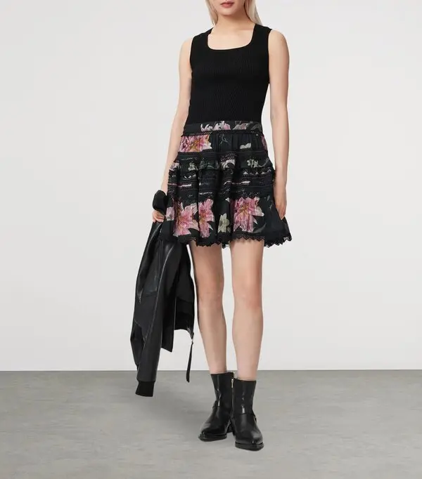 ALLSAINTS Floral Zora Mini Skirt - Black