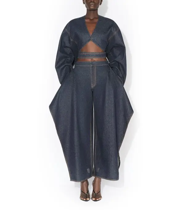 Alaïa Cut-out Cropped Denim Jacket - Blue