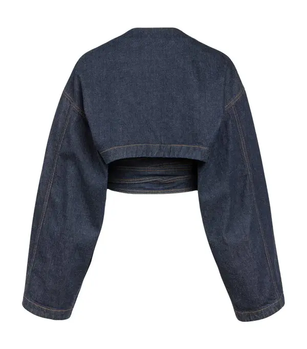 Alaïa Cut-out Cropped Denim Jacket - Blue