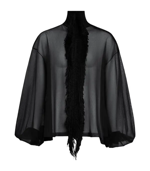 Alaïa Silk Sheer Fringed Blouse - Black
