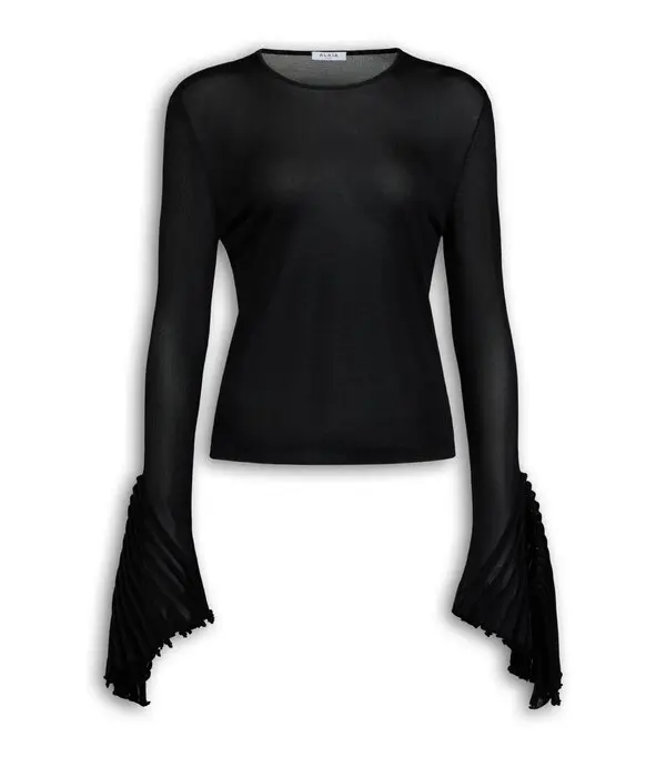 Alaïa Leaf-godet Bell-sleeve Top - Black