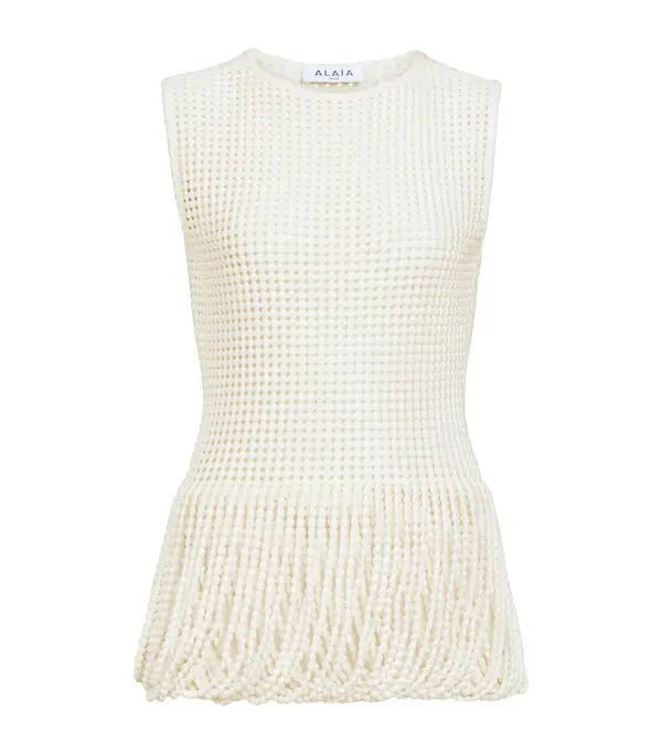 Alaïa 3d Fringe Peplum Top - White