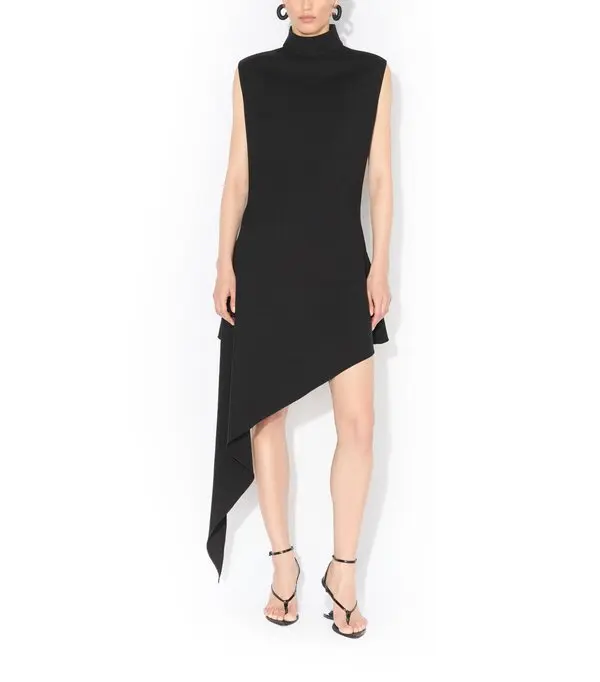Alaïa Wool Asymmetric Mini Dress - Black