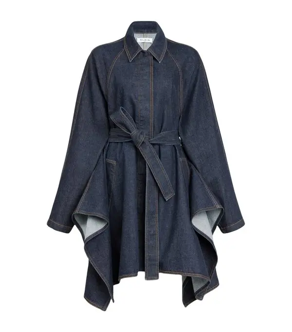 Alaïa Paneled Belted Denim Jacket - Blue