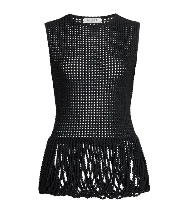 Alaïa Mesh Peplum Tank Top - Black