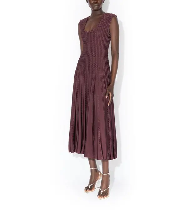 Alaïa Rib-knit Pleated Midi Dress - Red