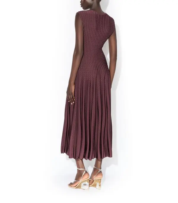 Alaïa Rib-knit Pleated Midi Dress - Red