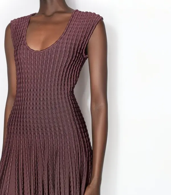 Alaïa Rib-knit Pleated Midi Dress - Red