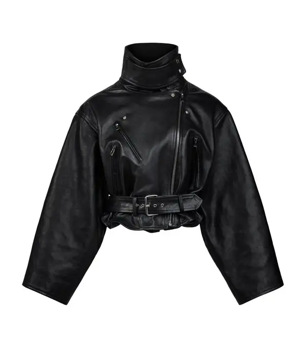 Alaïa Leather Cropped Biker Jacket - Black
