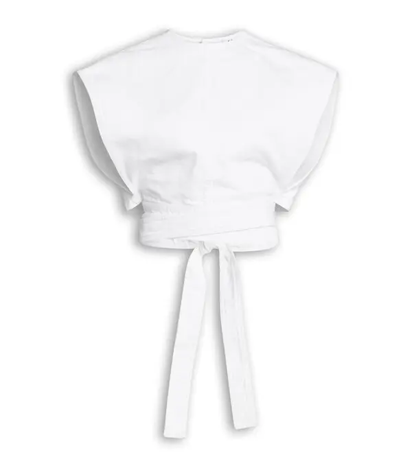 Alaïa Denim Belted Crop Top - White