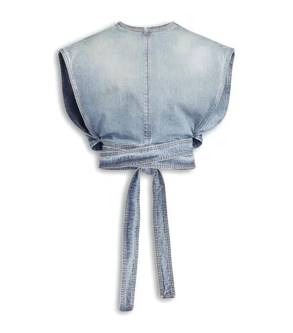 Alaïa Denim Belted Crop Top - Blue