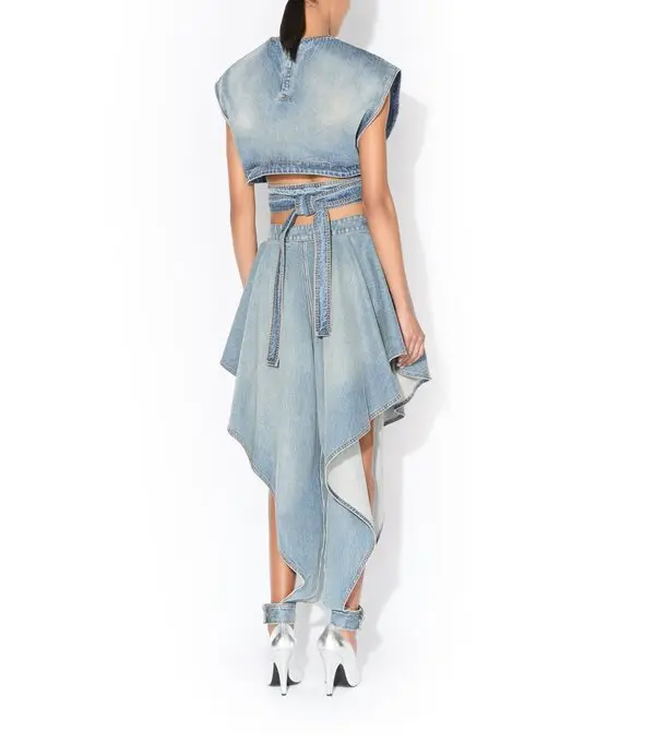 Alaïa Denim Belted Crop Top - Blue