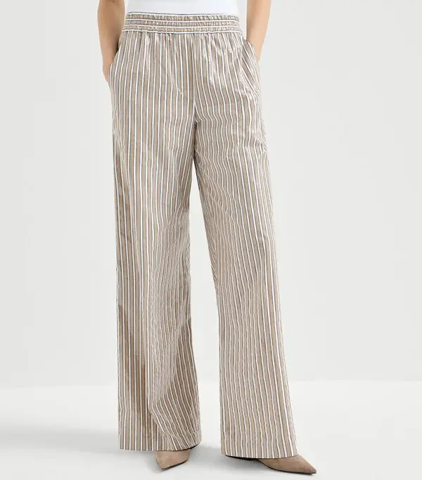 Brunello Cucinelli Cotton Sequined Stripe Trousers
