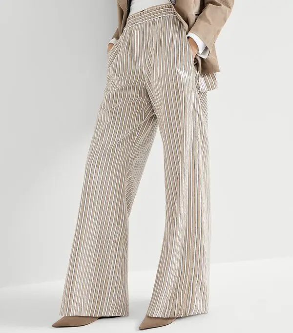 Brunello Cucinelli Cotton Sequined Stripe Trousers