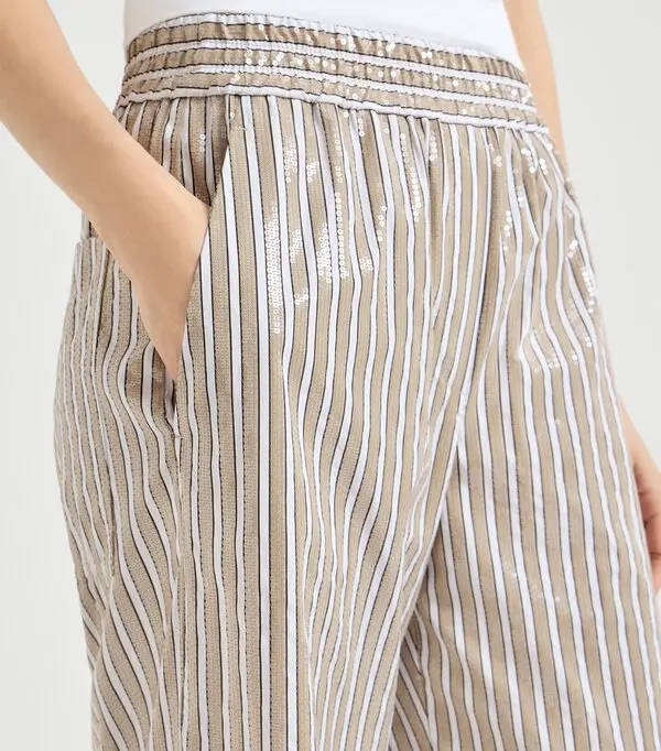 Brunello Cucinelli Cotton Sequined Stripe Trousers