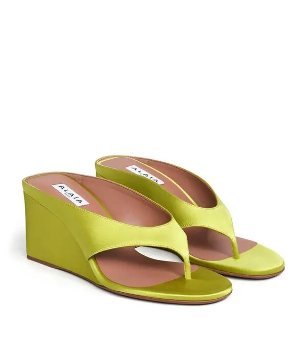 Alaïa Satin Cube Wedge Sandals 75 - Yellow